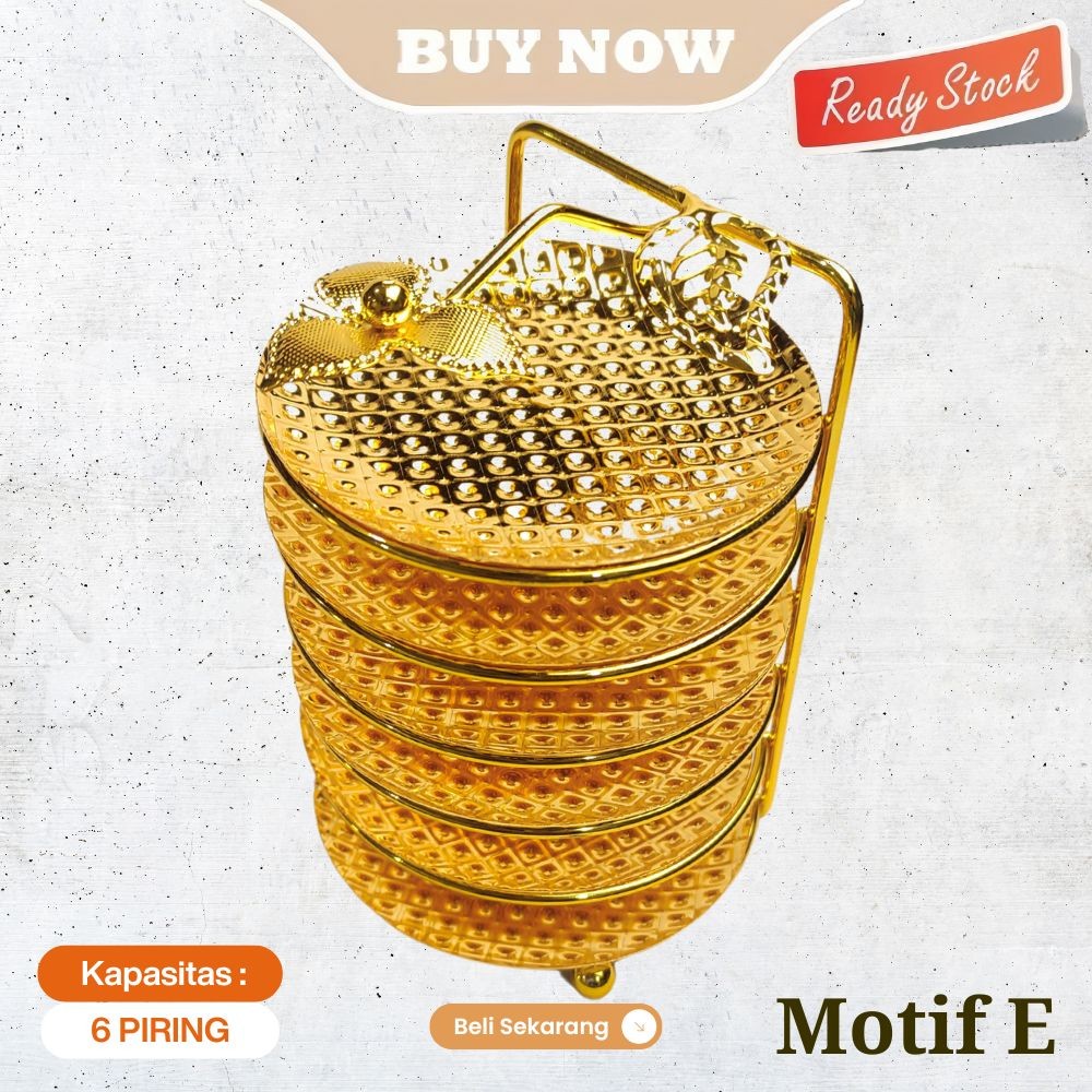 Jual Stand with Piring Buah kurma Stainless Emas kue permen Gold 6pc E ...