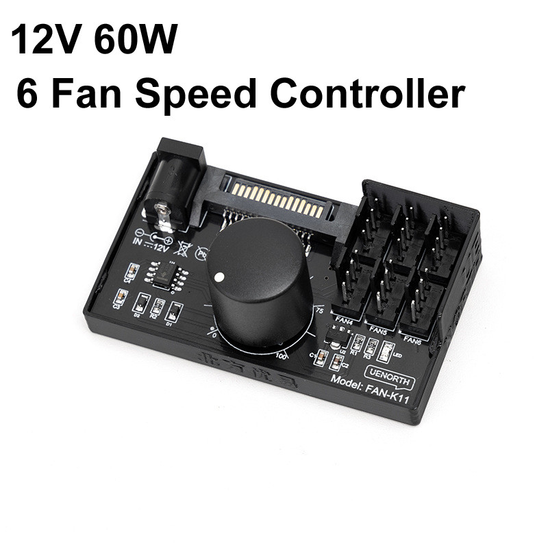 Jual 60W 12V PC Computer 4P PIN PWM 6 Fan Speed Controller High Power Hub DC Sata Power NAS ...