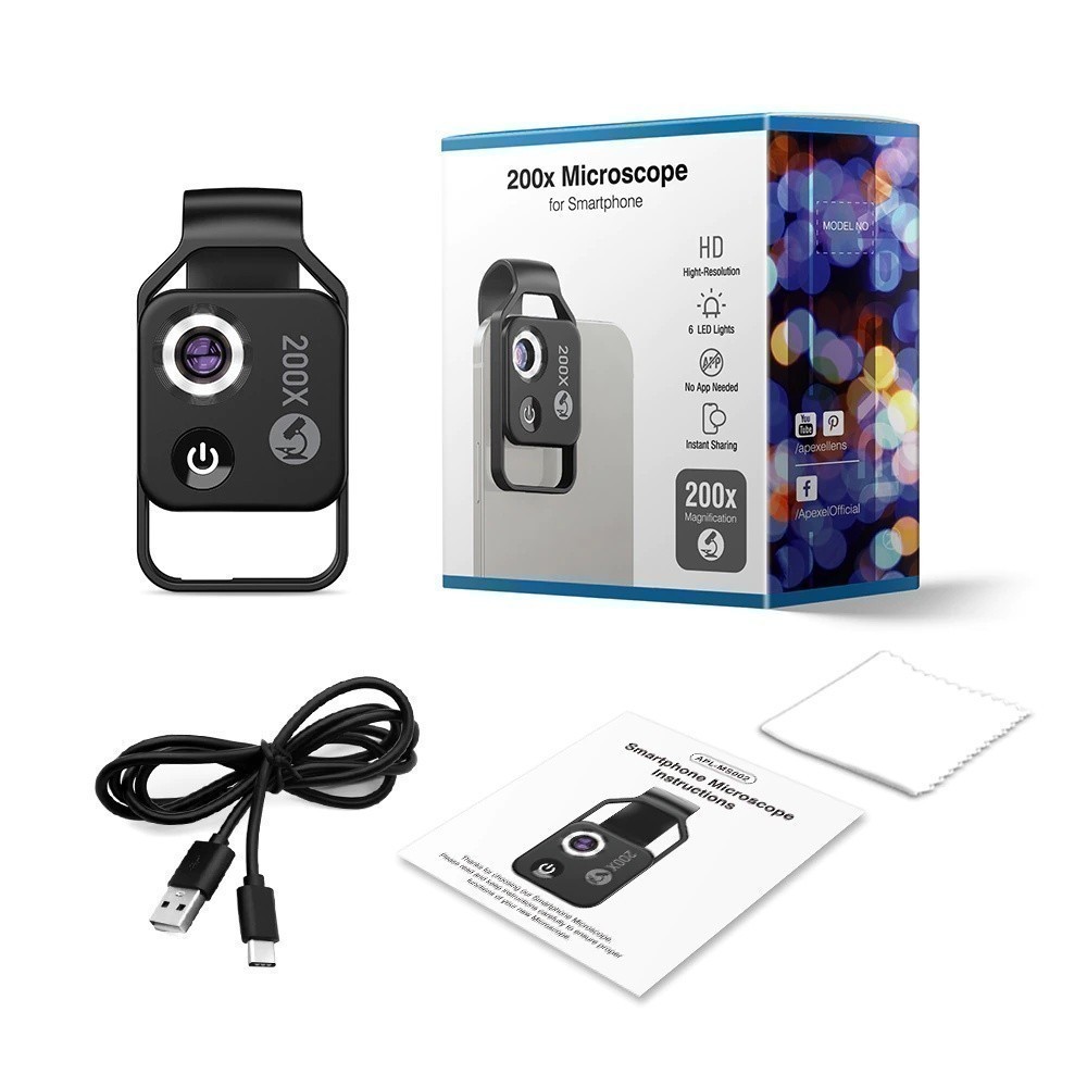 Jual 17 APEXEL APL-MS002BK 200X Magnification Microscope Lens LED Light ...