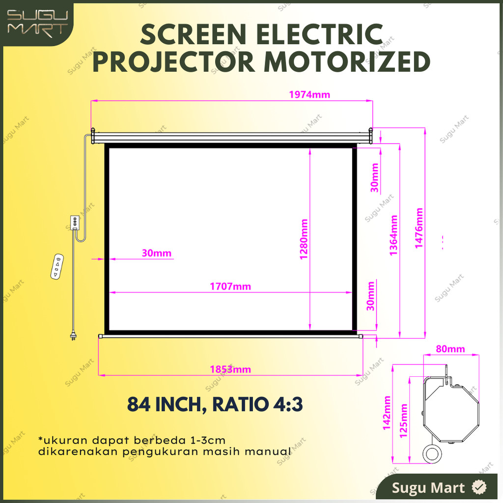 Jual Layar Proyektor Motorized 84 inch Ratio 4 :3 / 16:9 | Screen ...