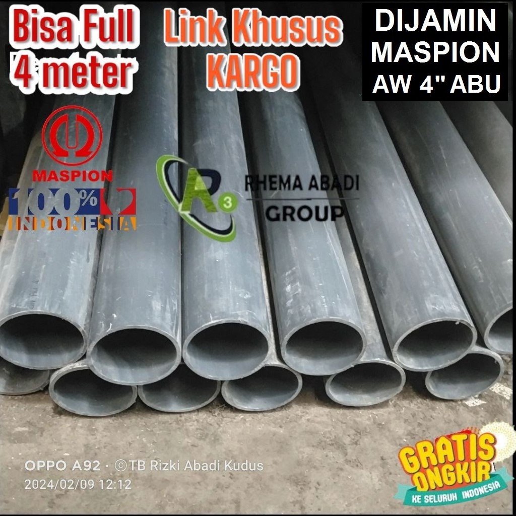 Jual Pralon Pvc Pipa Air MASPION AW ABU 4" inch (114 mm) Paralon ...