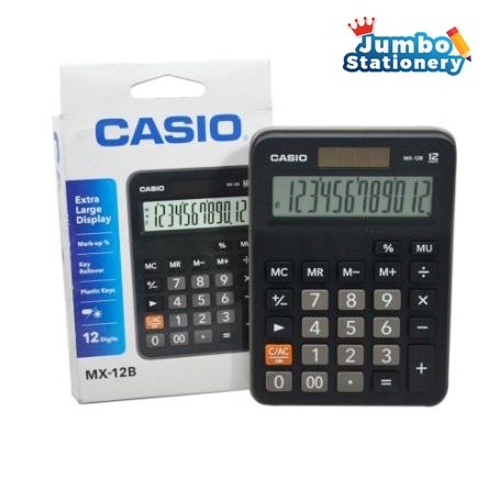 Jual Kalkulator Casio 12 digit MX 12B-BK daya baterai dan Tenaga surya original | Shopee Indonesia