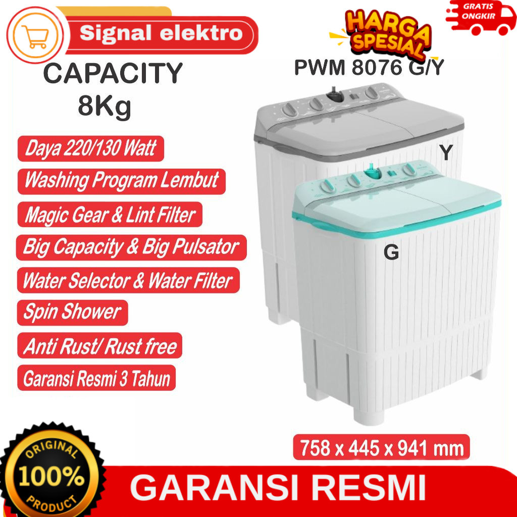 Jual Mesin Cuci 2 Tabung Polytron 8kg PWM 8076 G/Y Garansi Resmi ...