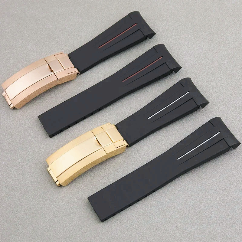 Jual 20mm Soft Nature Black With Line Rubber Watchband For Rolex Strap ...