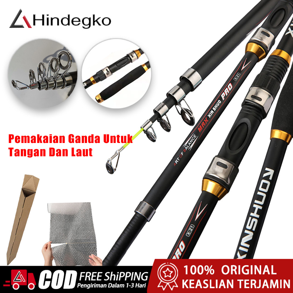 Jual Hindegko Spinning Fishing Rod Portable Carbon Fiber Telescopic 2.1m-3.6m Carbon Fiber ...