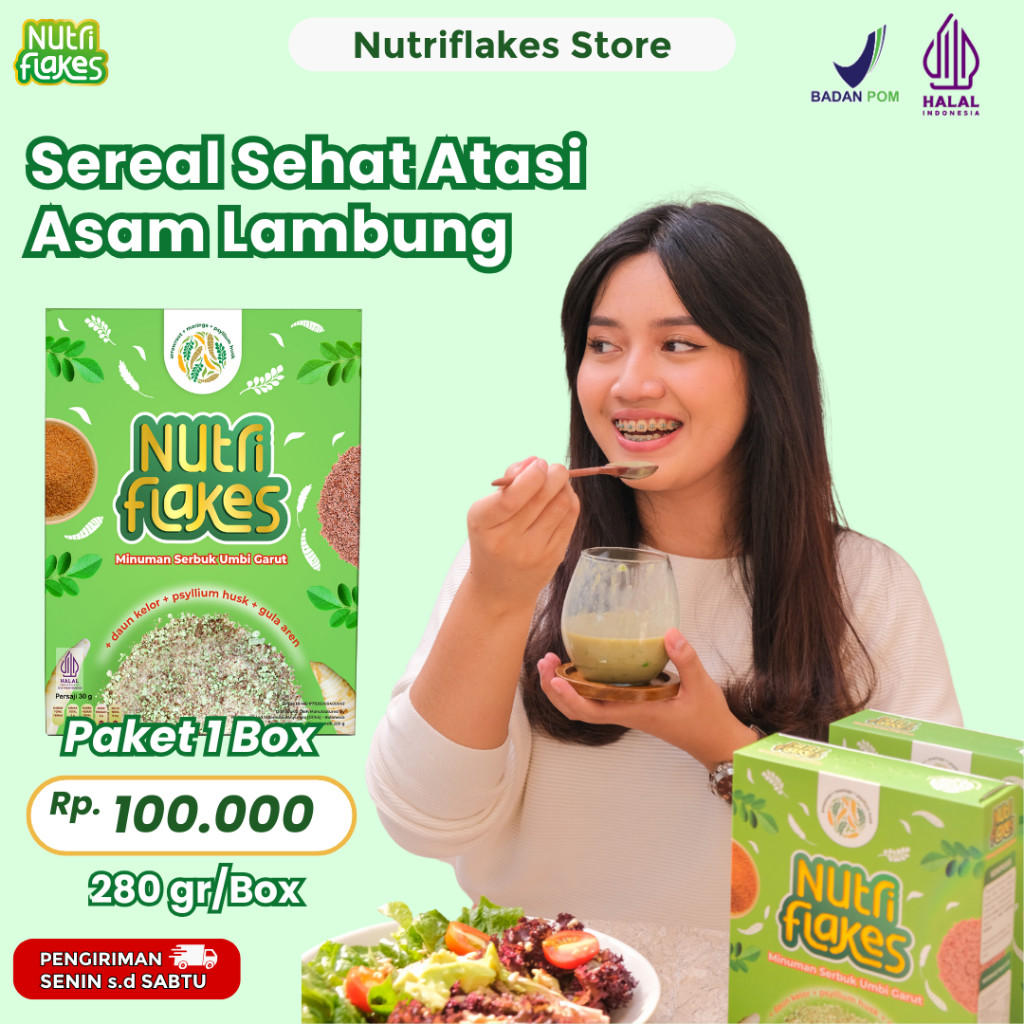 Jual Nutriflakes Sereal Umbi Garut Obat dan Pereda Asam Lambung 1 Box ORIGINAL | Shopee Indonesia