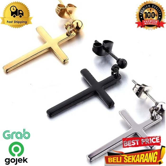 Jual Anting tindik salib gantung anti karat korea kpop titanium keren ...