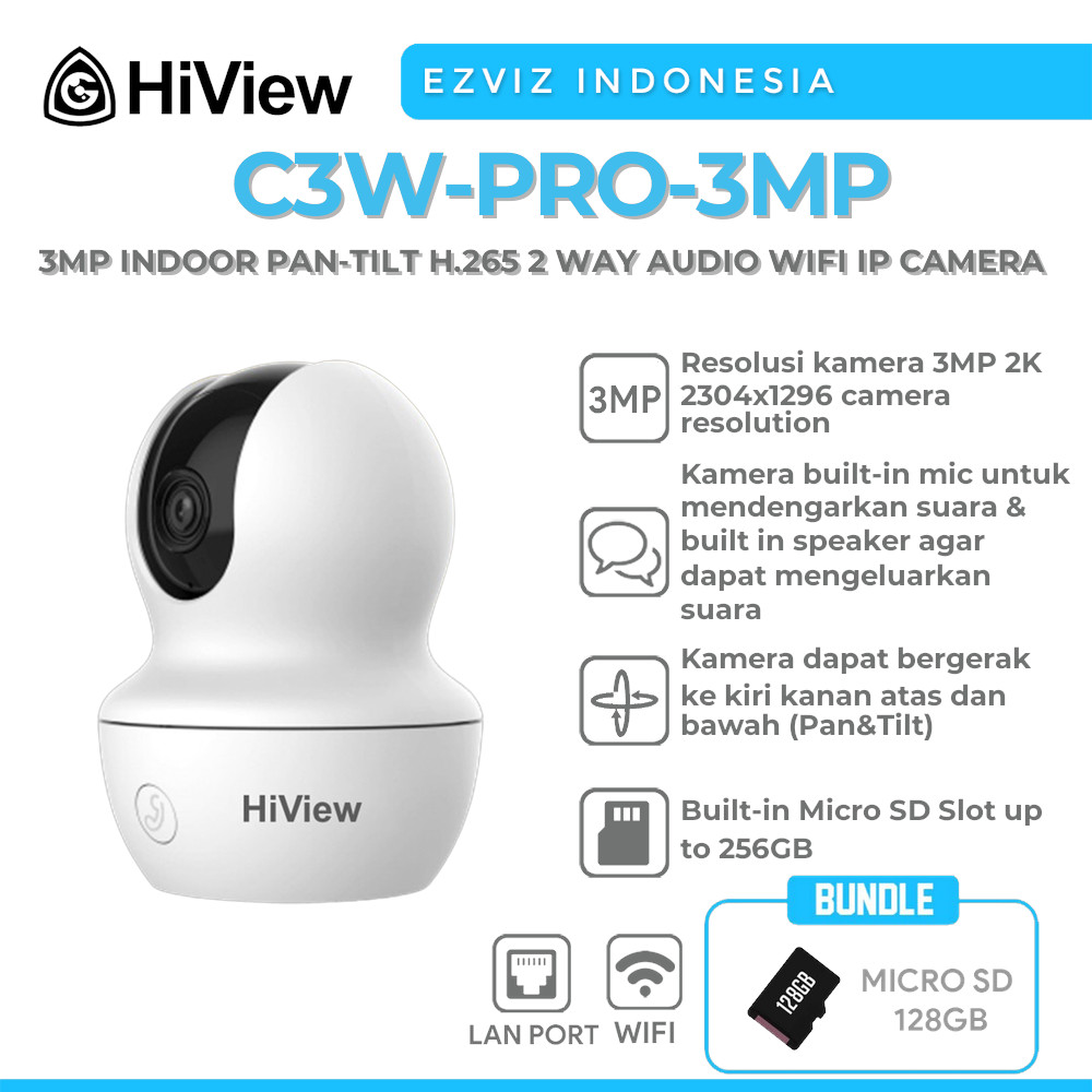 Jual HIVIEW C3W-PRO-3MP 3MP INDOOR PAN-TILT H.265 2 WAY AUDIO WIFI IP CAMERA FREE MICRO SD 128GB ...