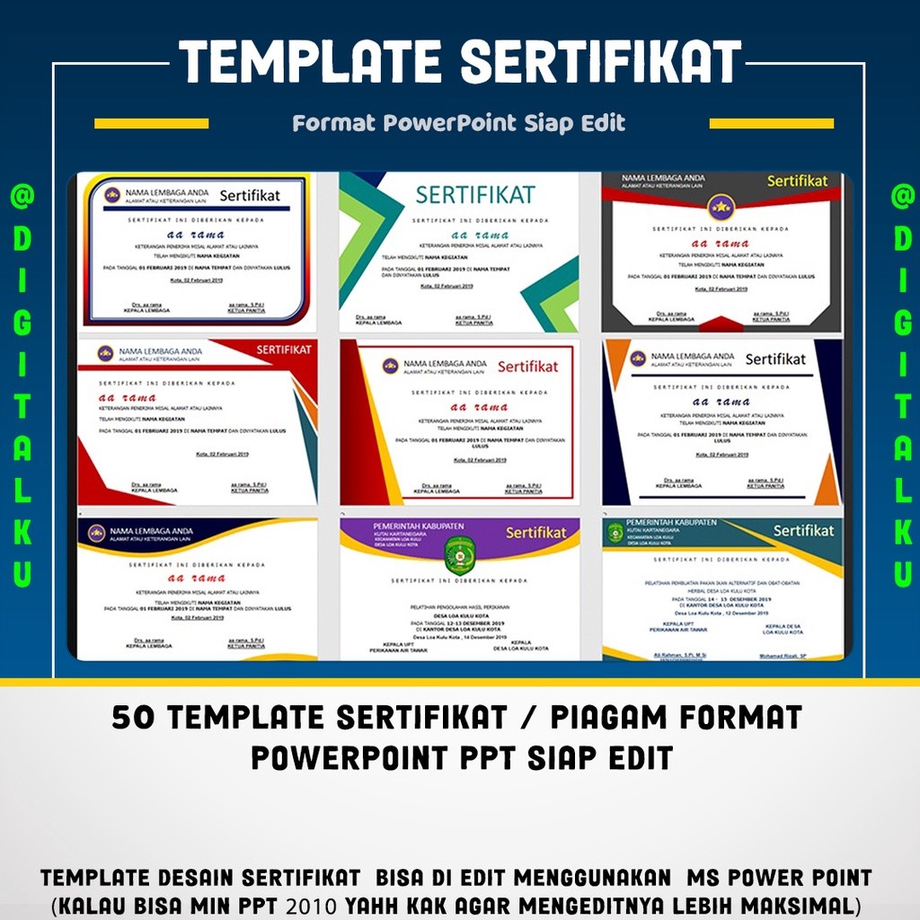 Jual 50 Template Sertifikat / Piagam Format Powerpoint PPT Siap Edit ...