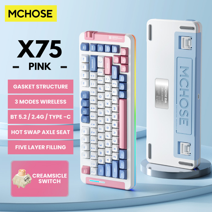 Jual MCHOSE X75 Mechanical Keyboard Pink and Blue | Icy Creamsicle ...