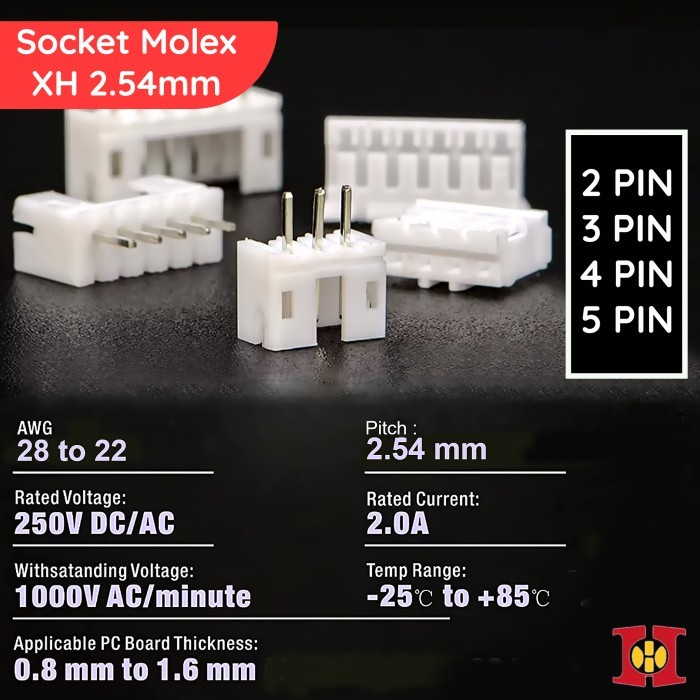 Jual Konektor Socket Soket Terminal Molex Molek Mini SET Male Female JST XH Connector Header 2 3 ...