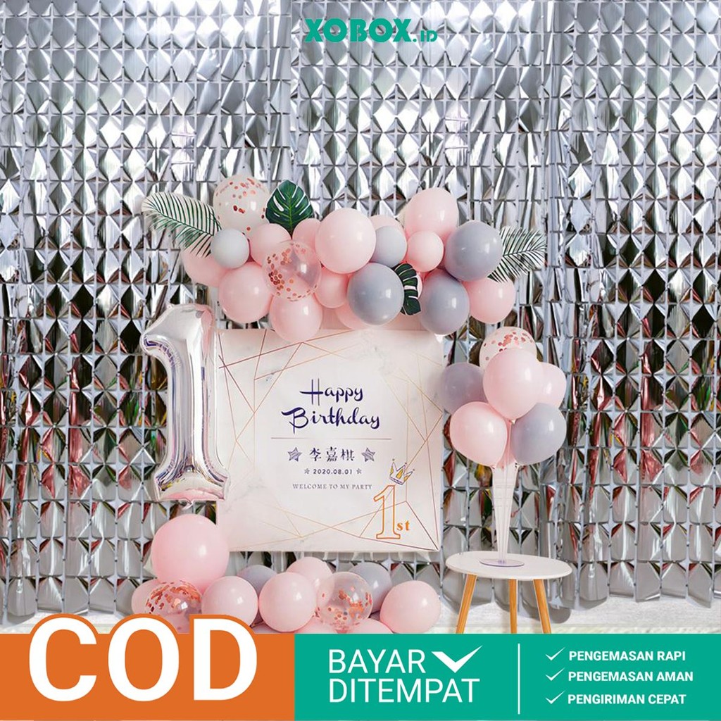 Jual Tirai Foil Kotak Metalik Backdrop Party 1x2 Meter Dekorasi Ulang ...