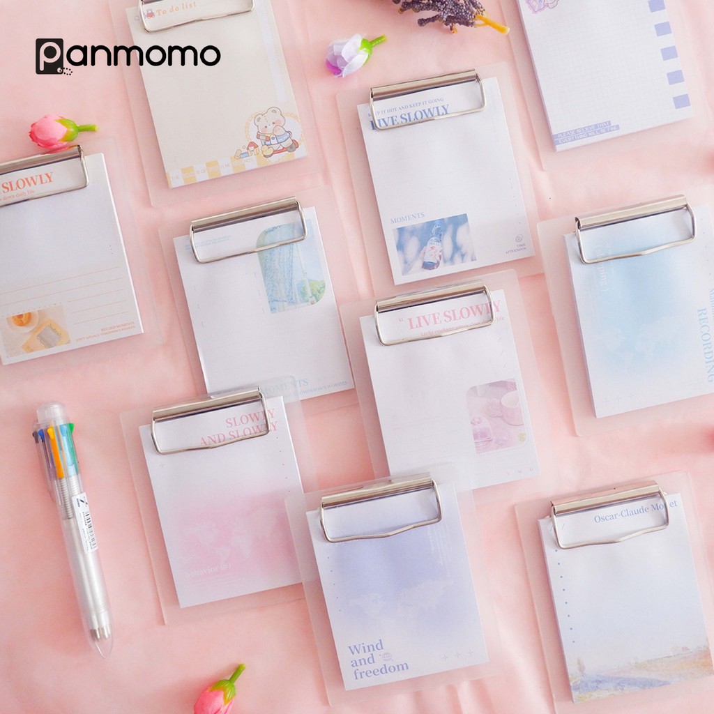 Jual Panmomo Sticky Notes Aesthetic Dengan Klip Colorful With Clipboard ...