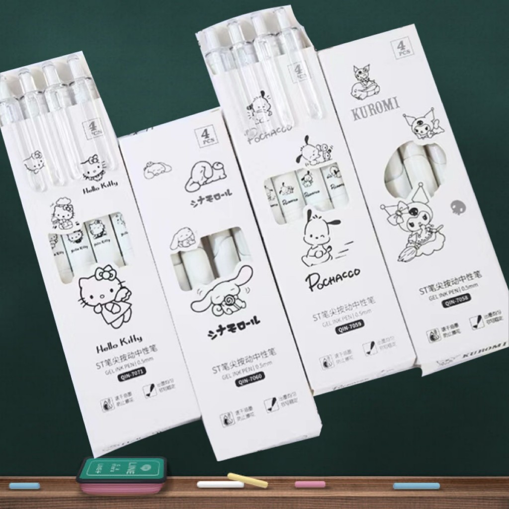 Jual Set Pena Kotak Isi 4pcs Estetik Tinta Hitam Pen Gel Motif Sanrio ...