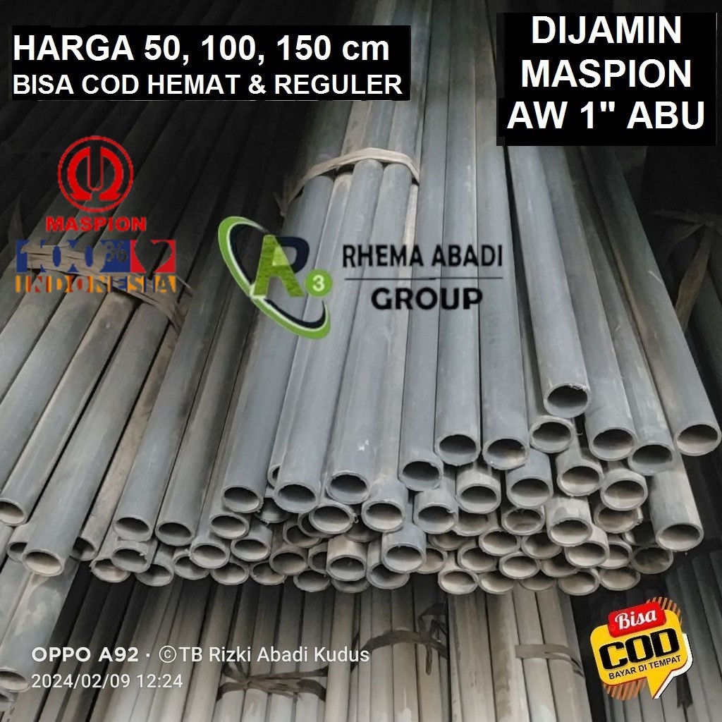Jual Pralon Pvc Pipa Air MASPION AW 1" inch ABU (32mm) Paralon Harga ...