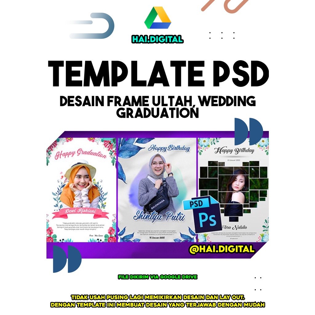 Jual Template Desain PSD Frame Ultah, Wedding, Graduation Format ...
