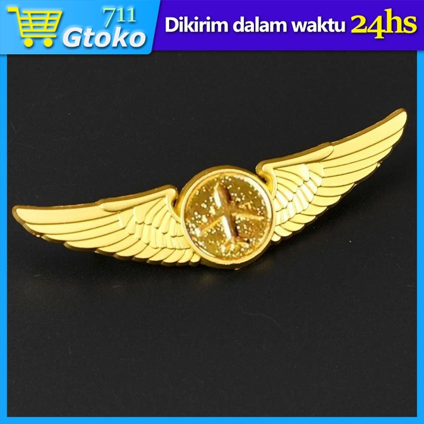 Jual Pin Pilot Model Wing Airplane Pin Sayap Pesawat Warna Emas ...