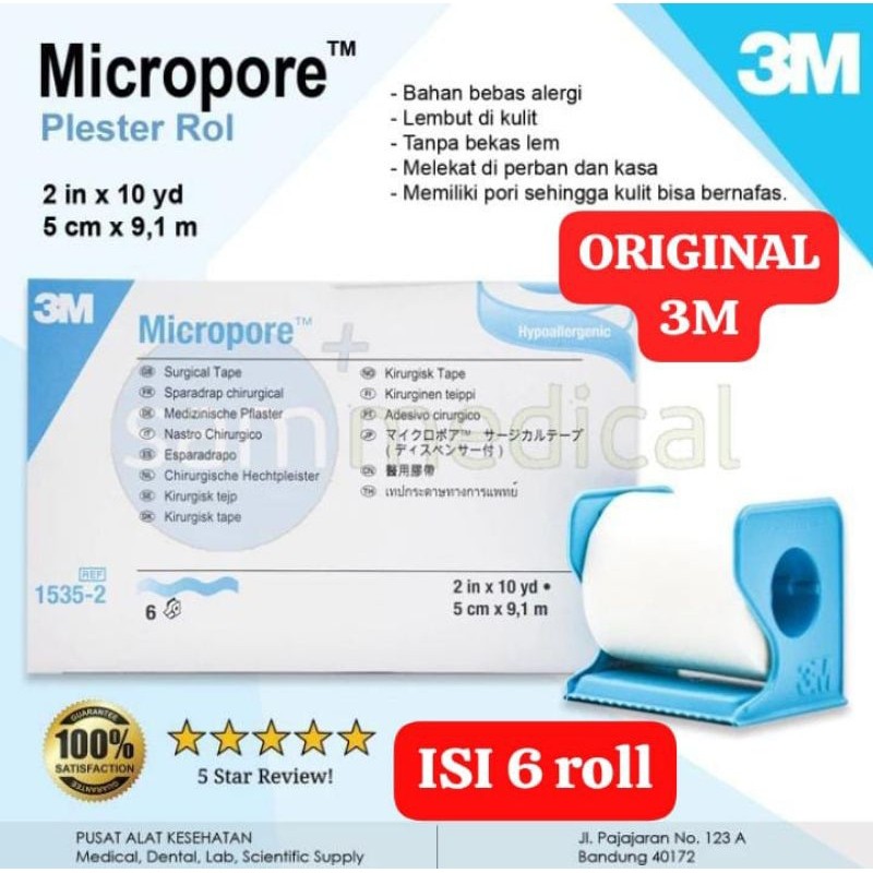 Jual Hrg 1 BOX 6 ROLLORIGINAL MEREK 3M Micropore 2 inchi Surgical Tapel ...