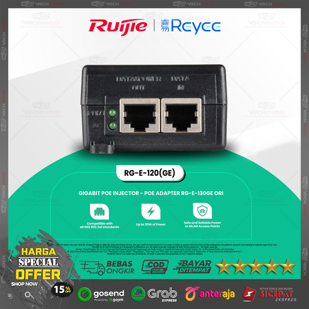 Jual RG-E-130(GE) POE ADAPTER RG-E-130GE - GIGABIT POE INJECTOR Ruijie ...