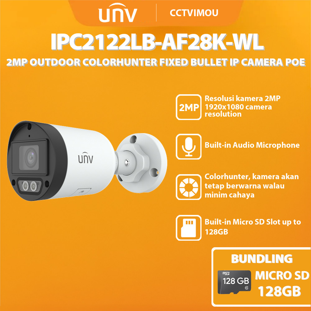 Jual UNV IPC2122LB-AF28K-WL 2MP OUTDOOR COLORHUNTER FIXED BULLET IP CAMERA POE FREE MICRO SD ...