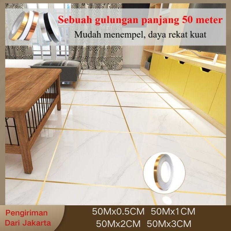 Jual 50M Stiker Emas Penghalang Keramik Roll / Roll Stiker Roll Strip Dekoratif Lantai ...