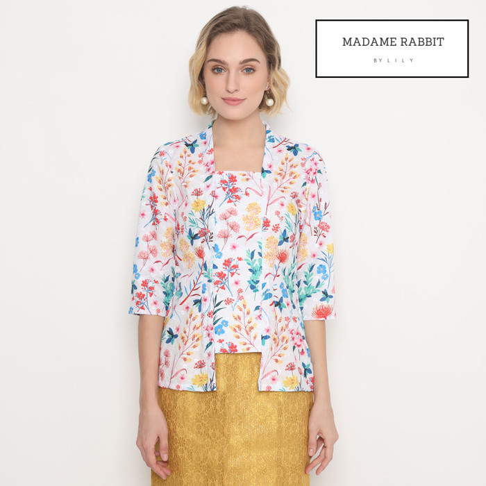 Jual Blus Katun Kebaya Madame Rabbit Lengan Panjang Kutu Baru Putih ...