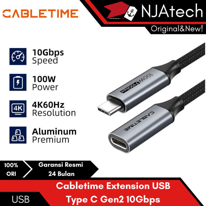 Jual CABLETIME Kabel Extension USB C 10Gbps Thunderbolt 3 PD 100W Fast ...