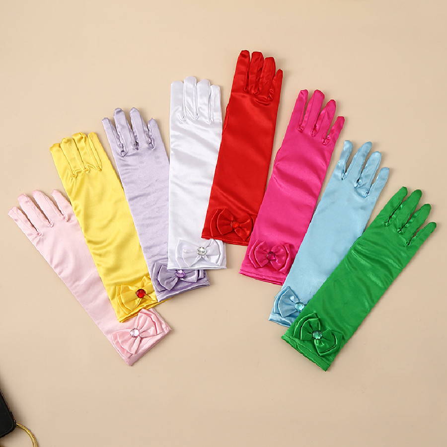 Jual Children's satin princess gloves, girl's butterfly shiny face knot ...