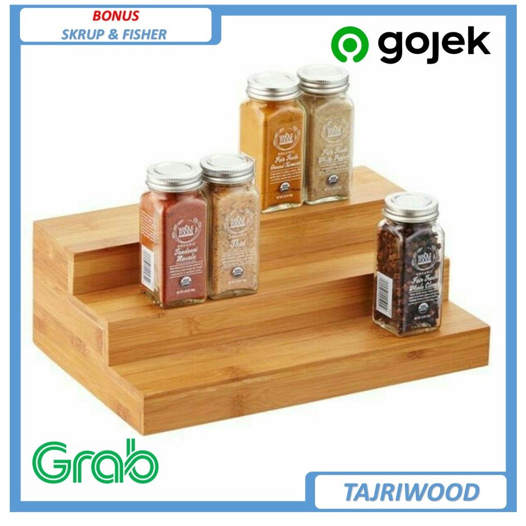 Jual wooden Shelf Rak Bumbu Tingkat Tangga Kayu Bambu Aesthetic Korean ...