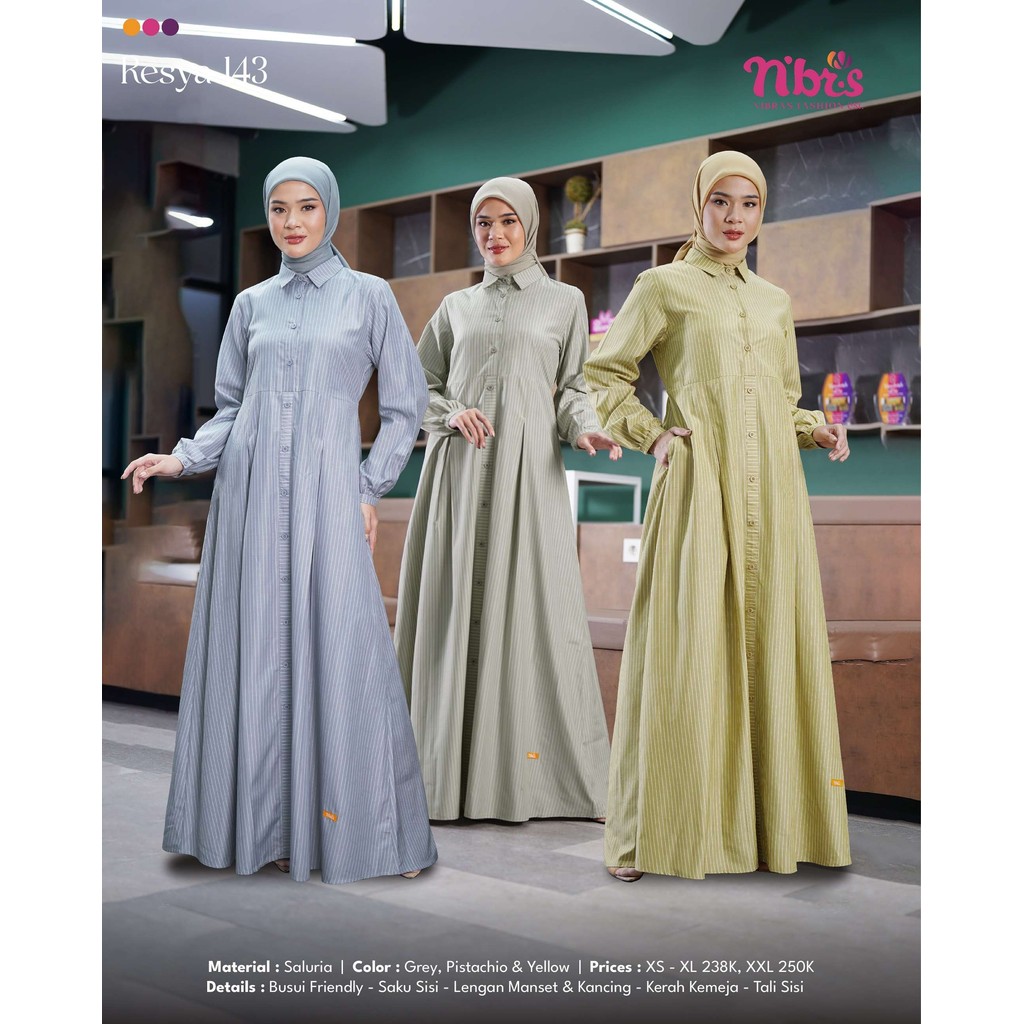 Jual /Nuhaashop/ Gamis Polos Kekinian Katun Salur Resya 143 Dress ...
