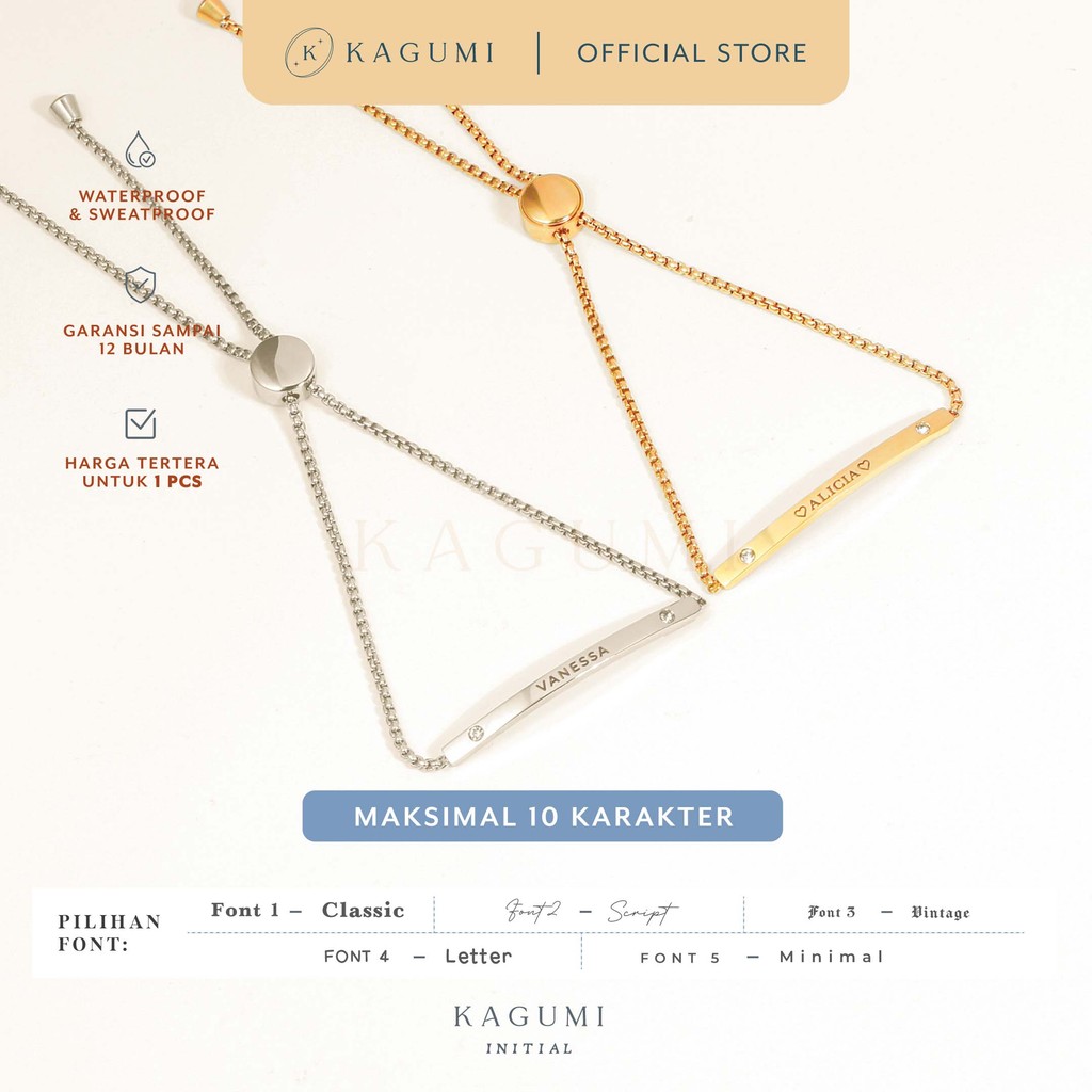 Jual KAGUMI Initial - Avery Bracelet | Gelang Serut Custom Titanium ...