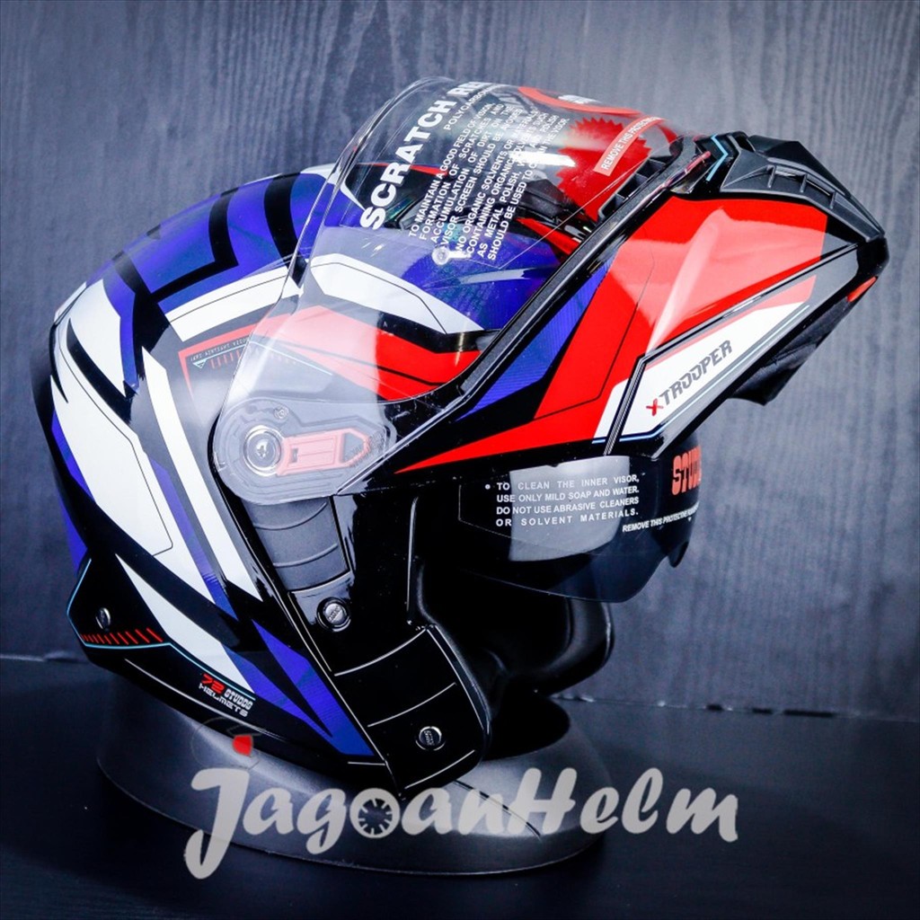 Jual STUDDS HELM TROOPER D2 | BLACK N6 BLUE | MODULAR DOUBLE VISOR ...