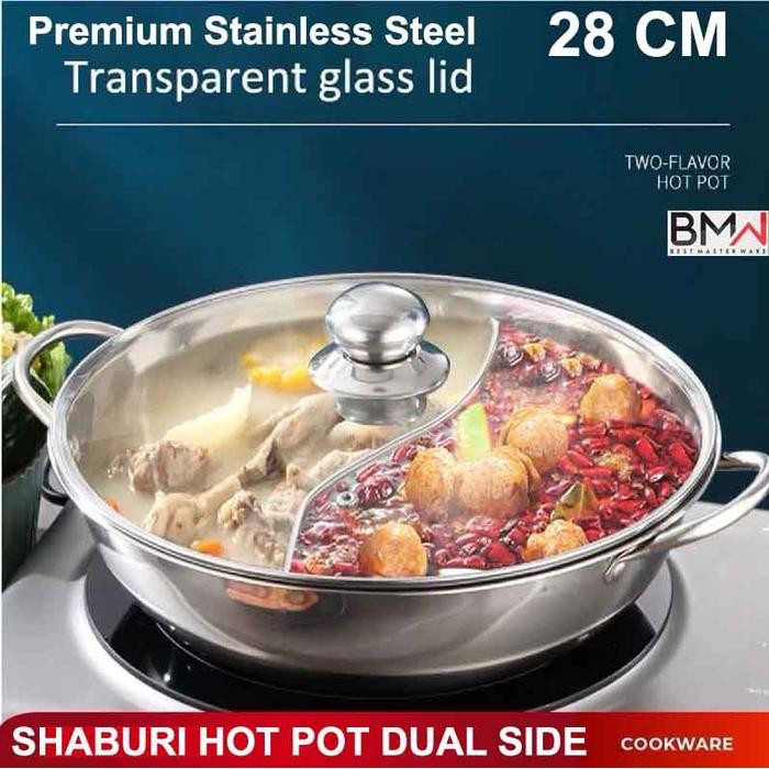 Jual Panci Shabu Stainless 2Sekat Shaburi Tutup Kaca Panci Steam Boat ...