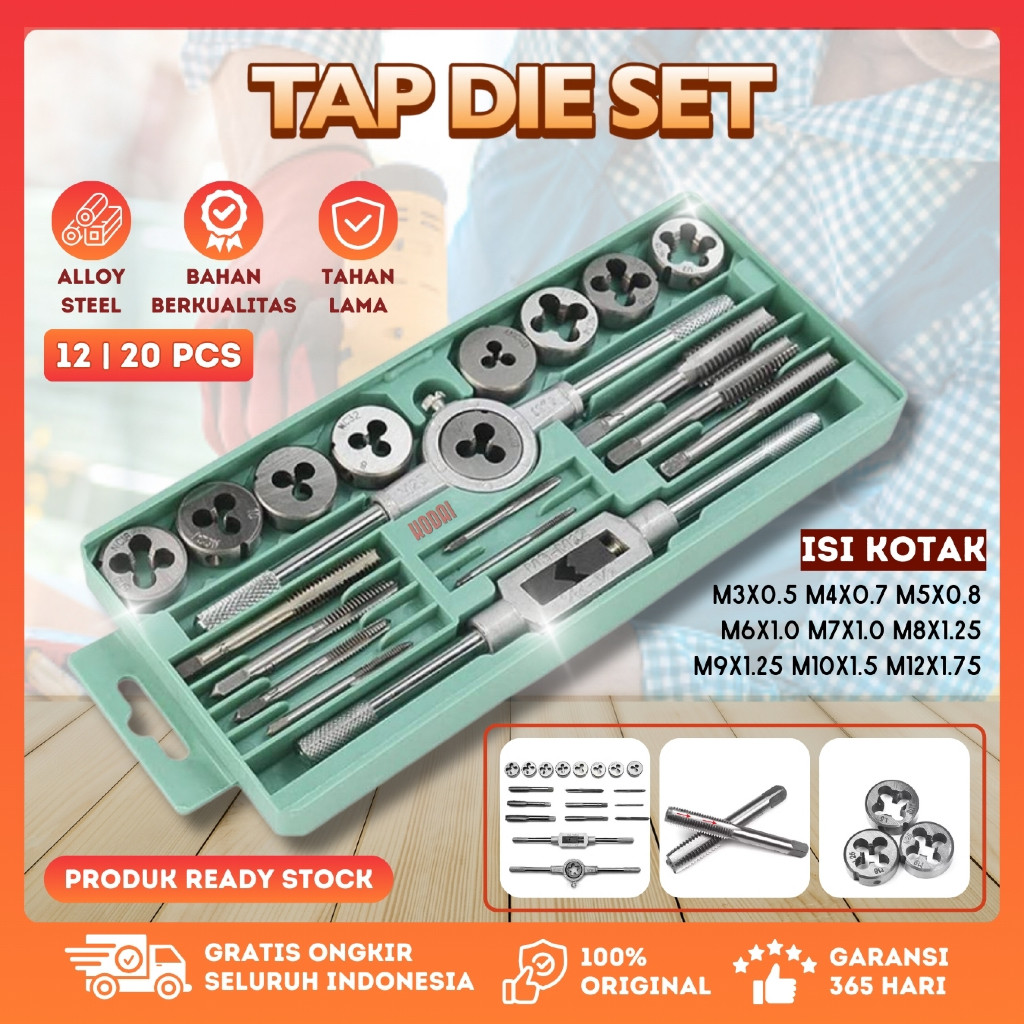 Jual KODAI Tap Die Set 12/20Pcs Alat Senai Tap Ulir Drat Mur Baut ...