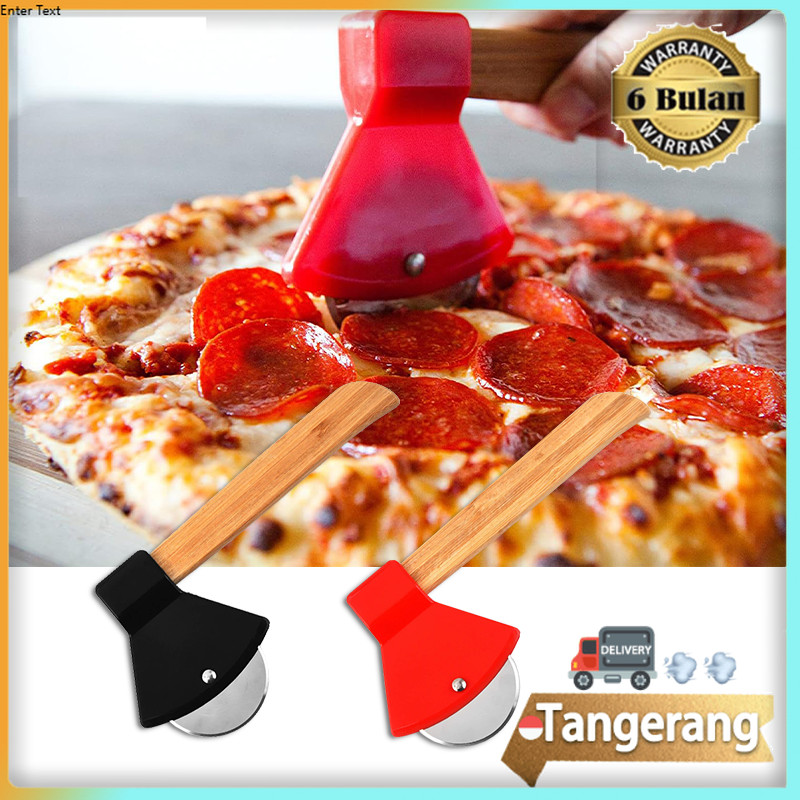 Jual 21cm Pemotong Pizza Gagang Bambu Stainless Axe Pemotong Pisau Roda ...
