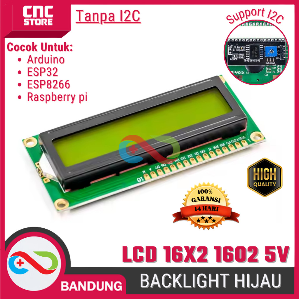Jual LCD Character 16x2 1602 5V – Modul Layar Hijau dengan Backlight, Tanpa I2C | Shopee Indonesia
