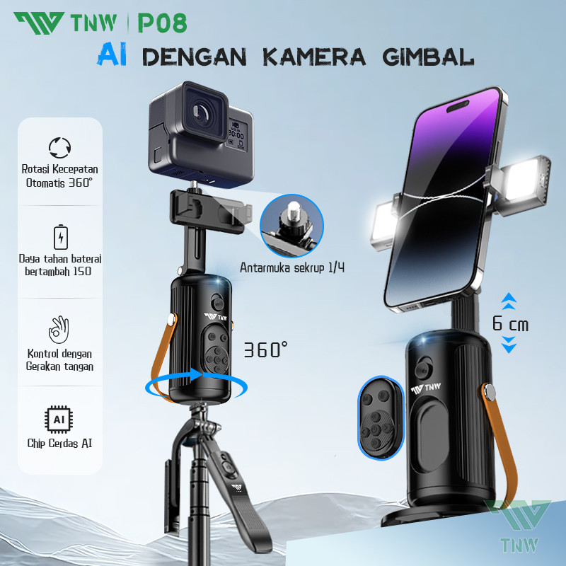 Jual TNW P08 Portable Face Tracking Tripod AI Gimbal Stabilizer ...