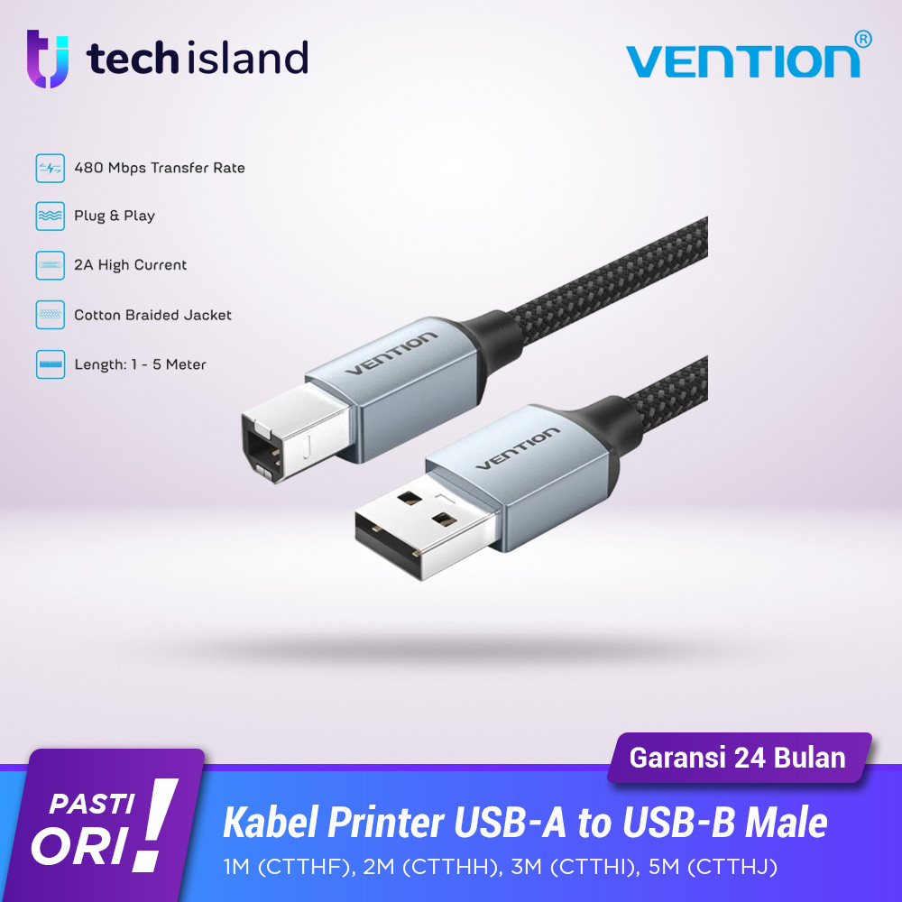Jual Vention Kabel Printer USB-A to USB-B Male 2A Nylon Braided Kabel ...