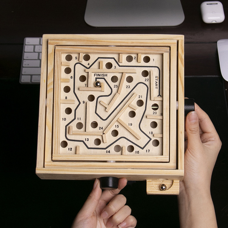 Jual Wooden Labyrinth Marble Ball Tilt Maze Wood Game Puzzle ...