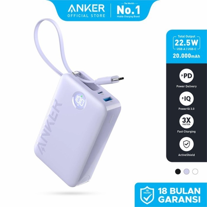 Jual Anker 335 Powerbank 20000mAh 22.5W 20W Dual Port USB A C Cable ...