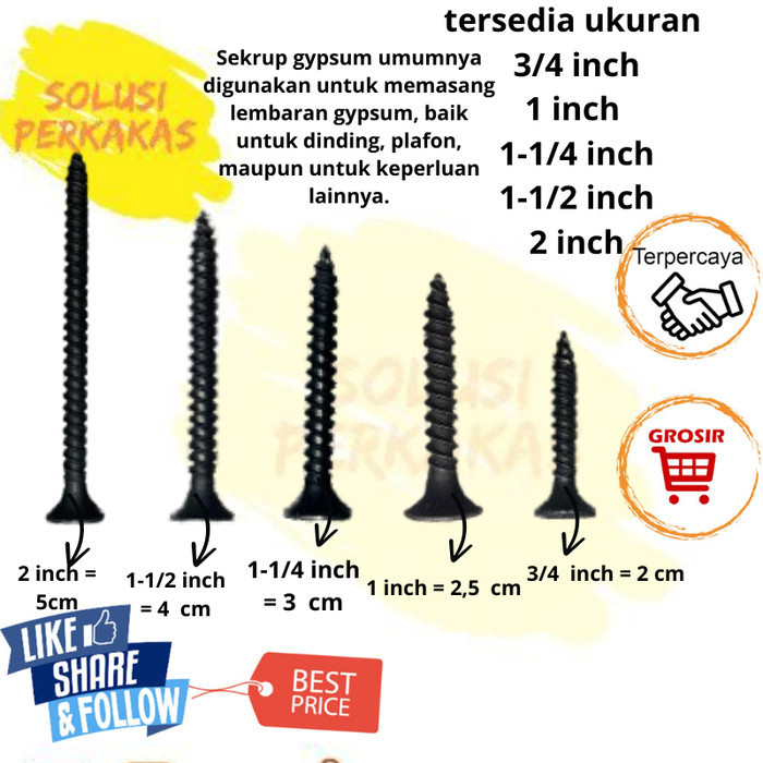 Jual Sekrup Gypsum Skrup Gipsum MILLION 500GR / Sekrup Baut Gypsum Drywall Screw Baja MUR ...
