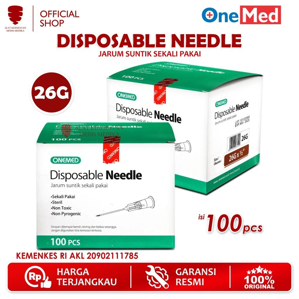 Jual Onemed Disposable Needle 26G Jarum Suntik Medis 26 G x 1/2 ...