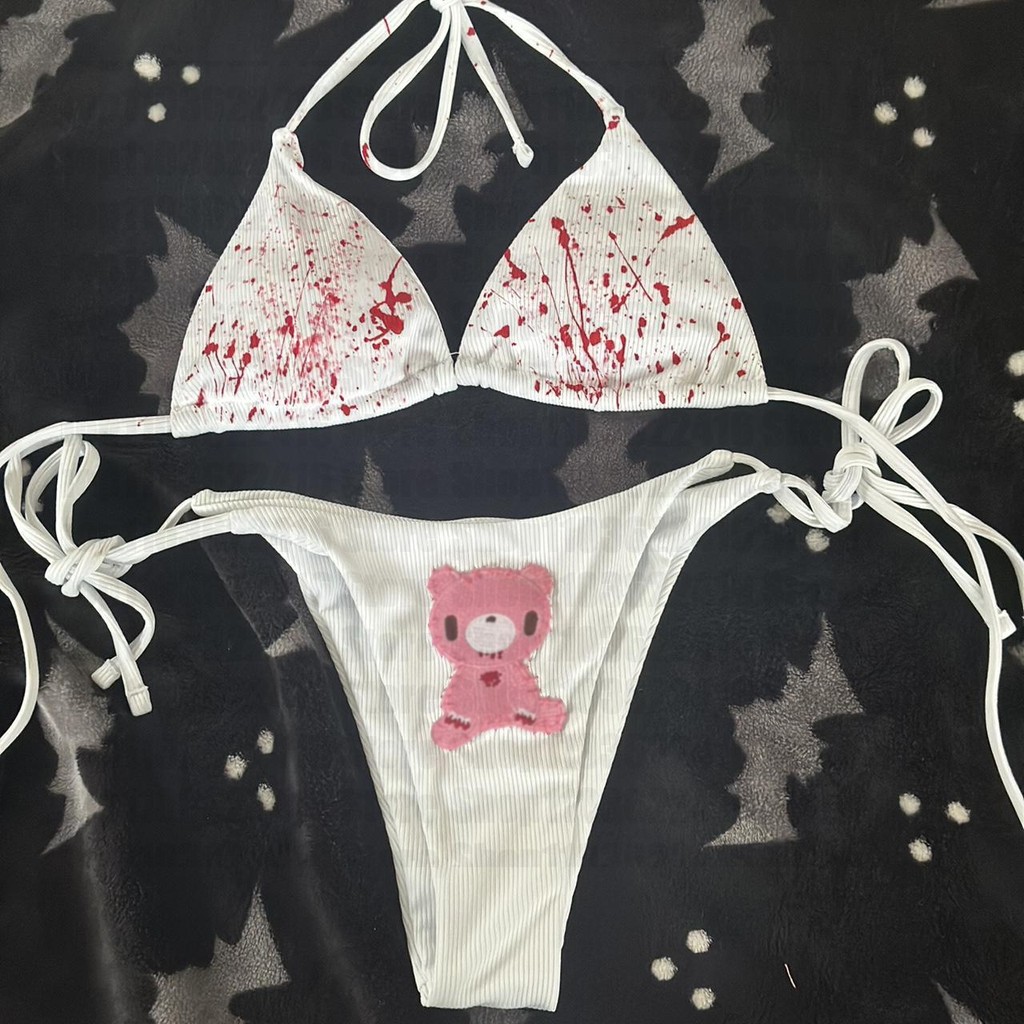 Jual Y2k Women's Swimsuit 2024 Cute Bear Bikini Set Sexy Simple Halter ...