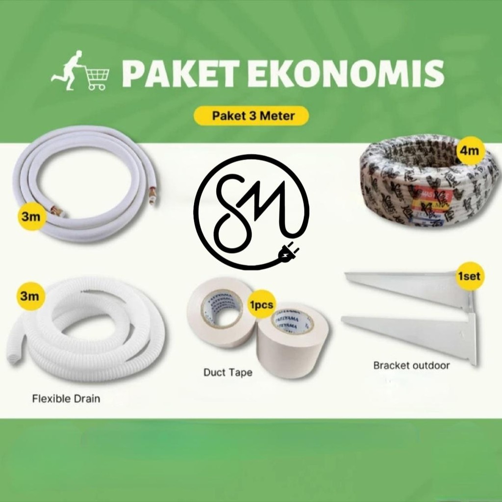 Jual Paket Material AC Split 1/2 PK - 1 PK Bahan Pasang ac | Shopee ...