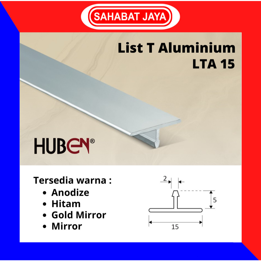 Jual HUBEN Profil Frame Handle List T Alumunium Aluminium LTA 15 LTA15 ...