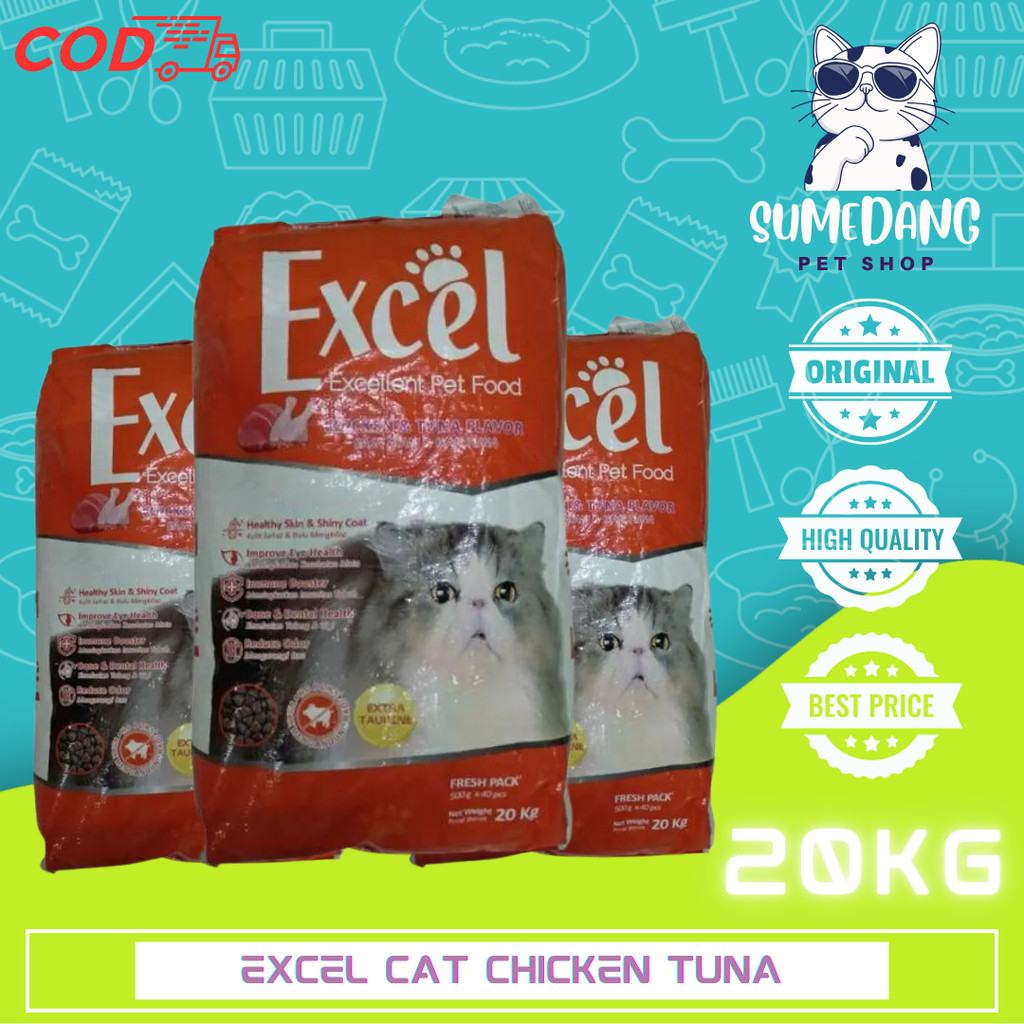 Jual (EXPEDISI) EXCEL CAT FOOD CHICKEN & TUNA 20kg - kibble Segitiga ...