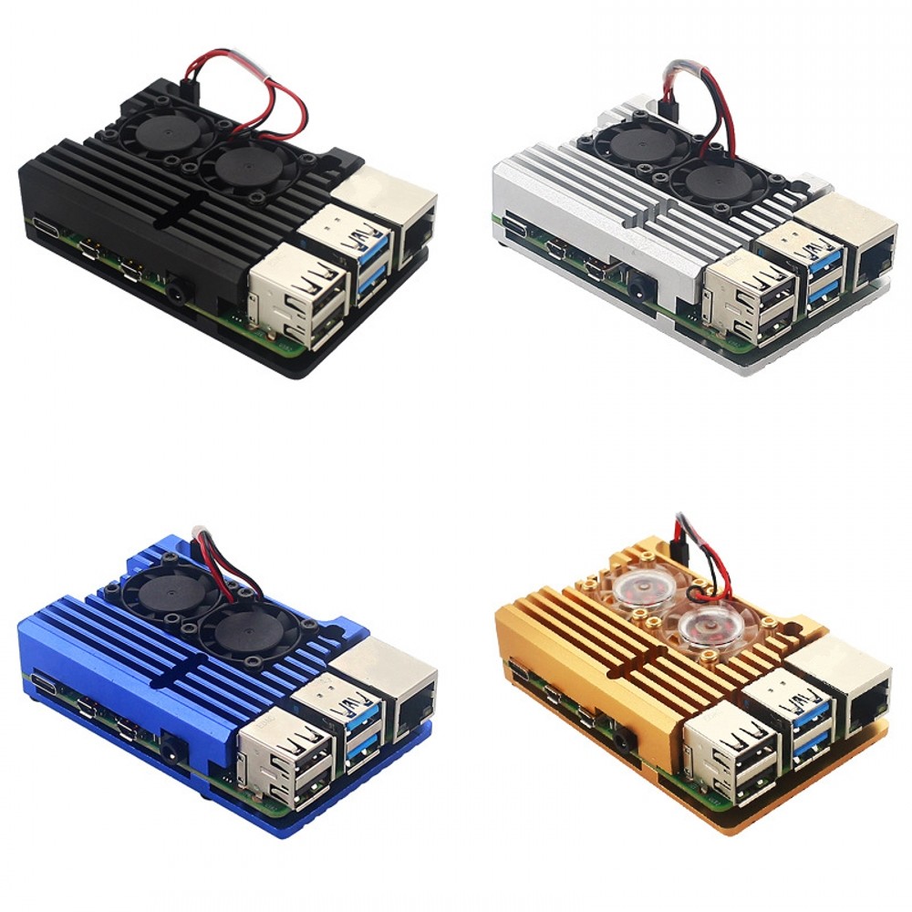Jual Pi 4 Model B Aluminum Case Dual Fan Metal Shell with Two Fan Heat ...