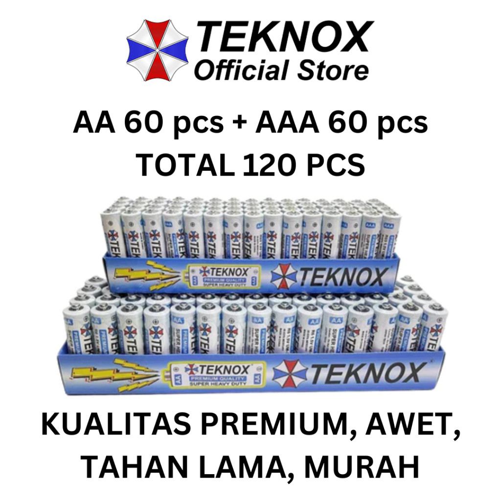 Jual (60 pcs) TEKNOX Baterai AA / AAA / A2 / A3 - Batre Premium Awet ...