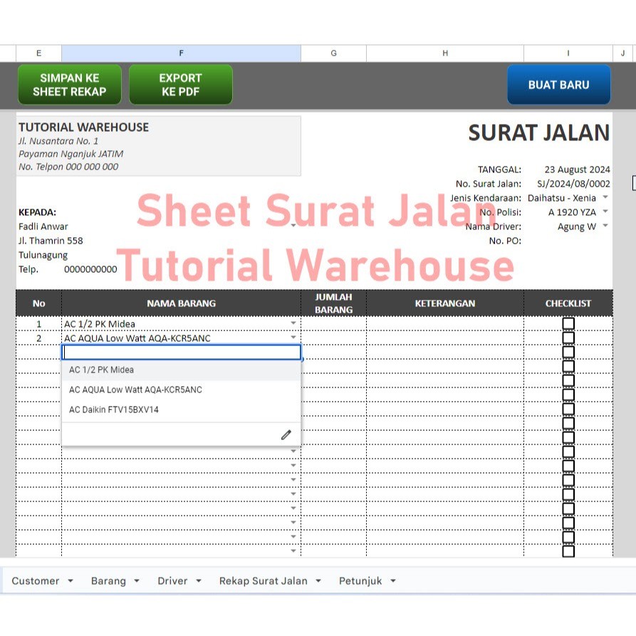 Jual Template GSheets Surat Jalan Otomatis Simpan ke Sheet Rekap dan ...