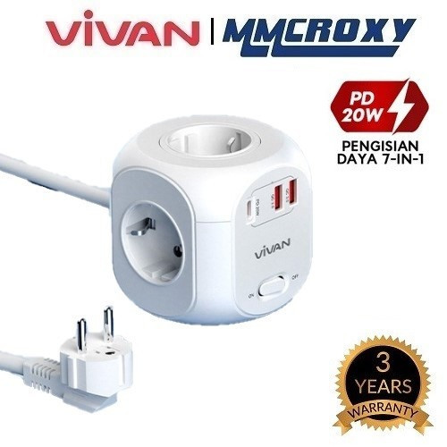 Jual Vivan VPS-H008A Stop Kontak 7in1 Cube Socket 4 Lubang USB A USB C ...